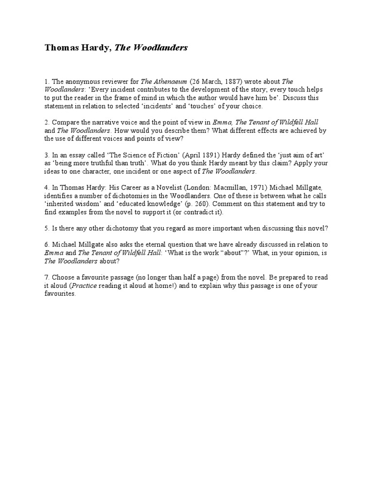 Thomas Hardy, The Woodlanders | PDF | The Tenant Of Wildfell Hall ...