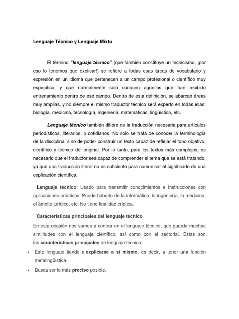 Lenguaje Tecnico y Lenguaje Mixto | PDF