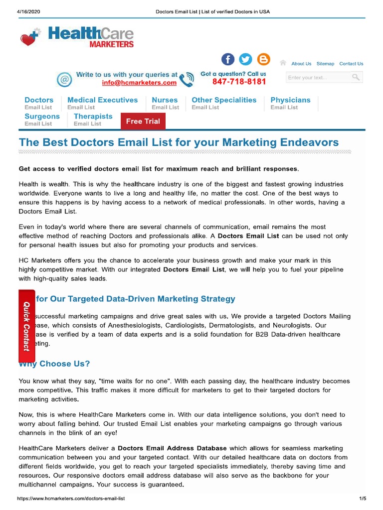 Doctors Email List - List of Verified Doctors in USA | PDF