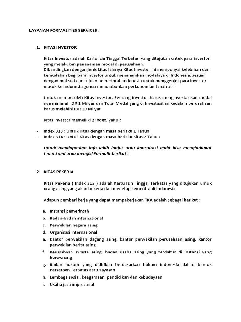 Layanan Formalities Services | PDF