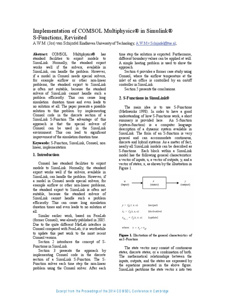 Implementation Of Comsol Multiphysics® In Simulink® Pdf Nonlinear System Computer Simulation