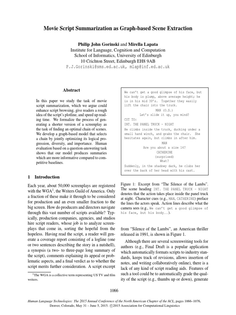 Movie Script Summarization As Graph-Based Scene Extraction | PDF | Teaching Mathematics