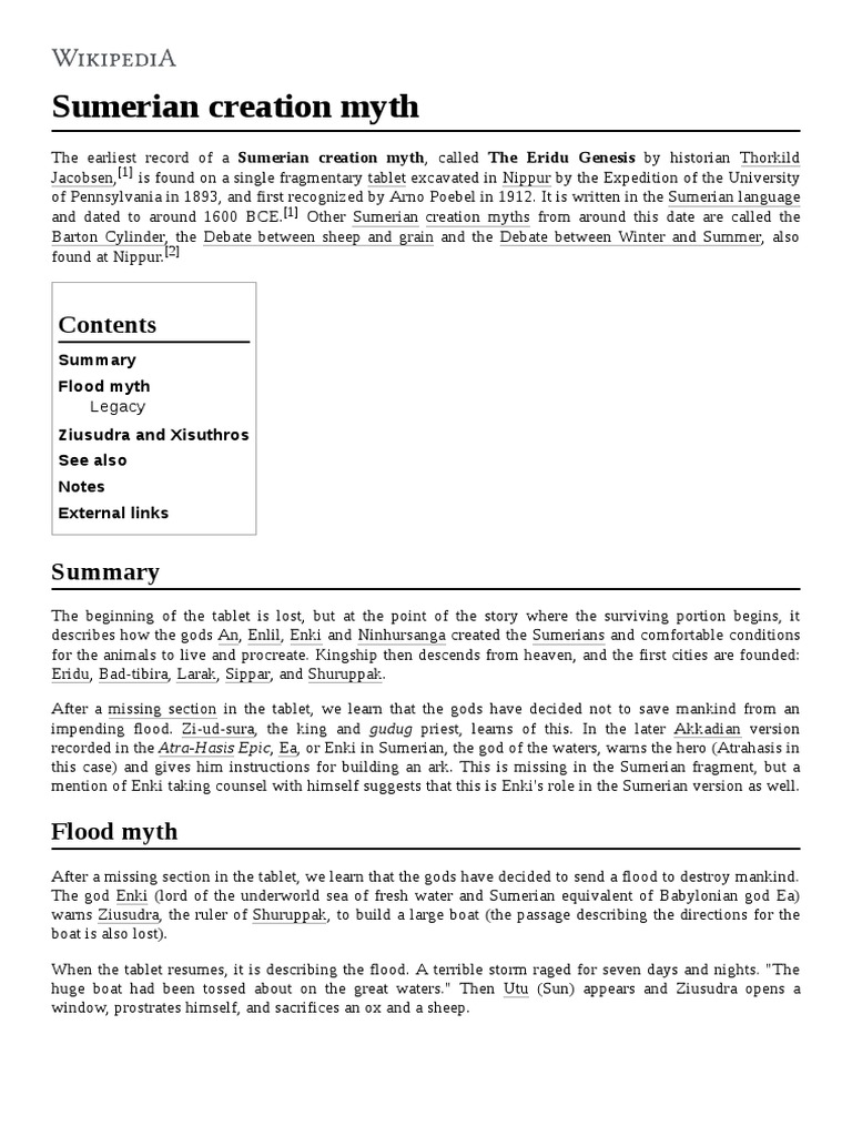 Sumerian Creation Myth | PDF | Middle Eastern Mythology | Near East