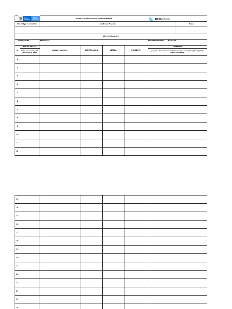 Formato Cartera de Campo Imprimir | PDF