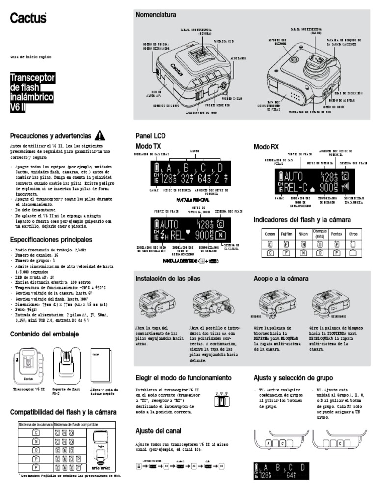Cactus V6 II Quick Start Guide (ES) | PDF | Flash (fotografía) | Equipo
