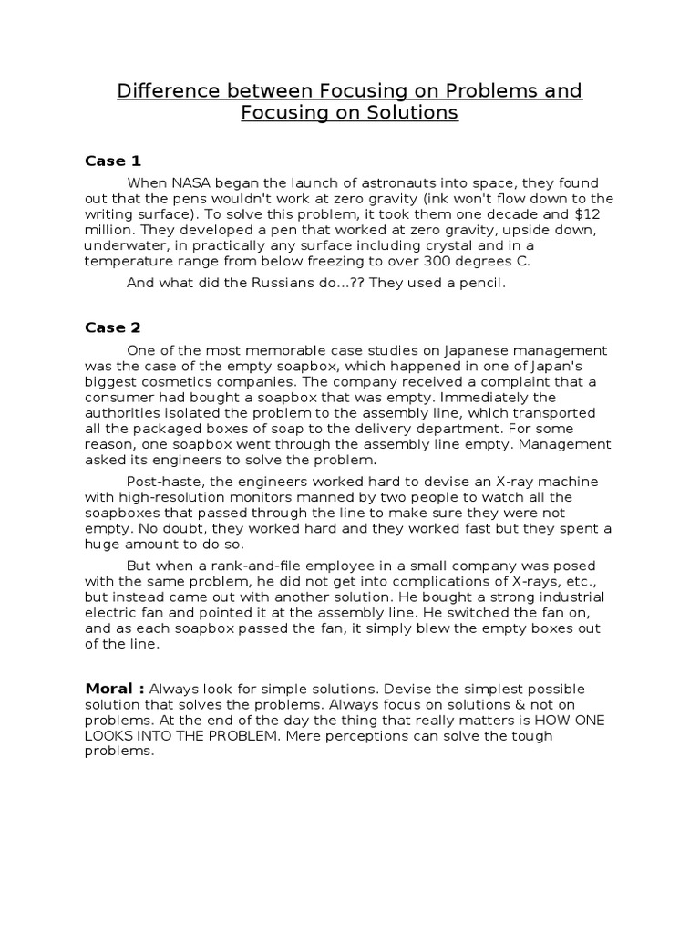 Difference Between Focusing On Problems and Focusing On Solutions | PDF
