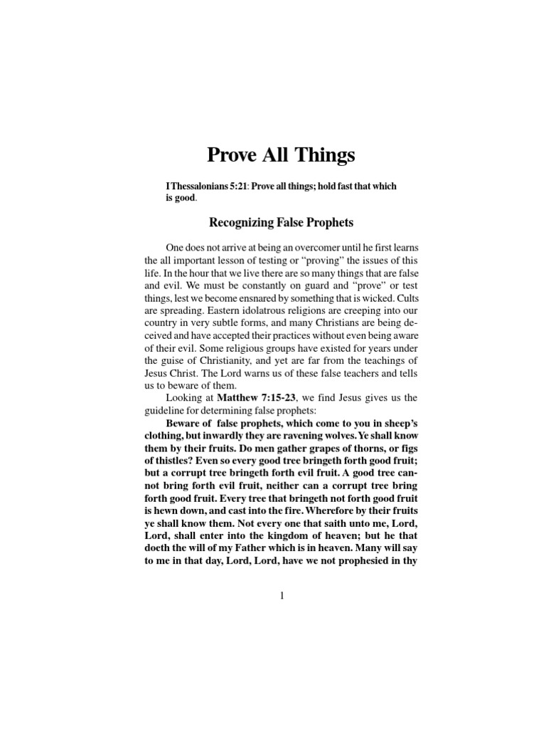 Prove All Things: Recognizing False Prophets | PDF | Spiritual Gift ...