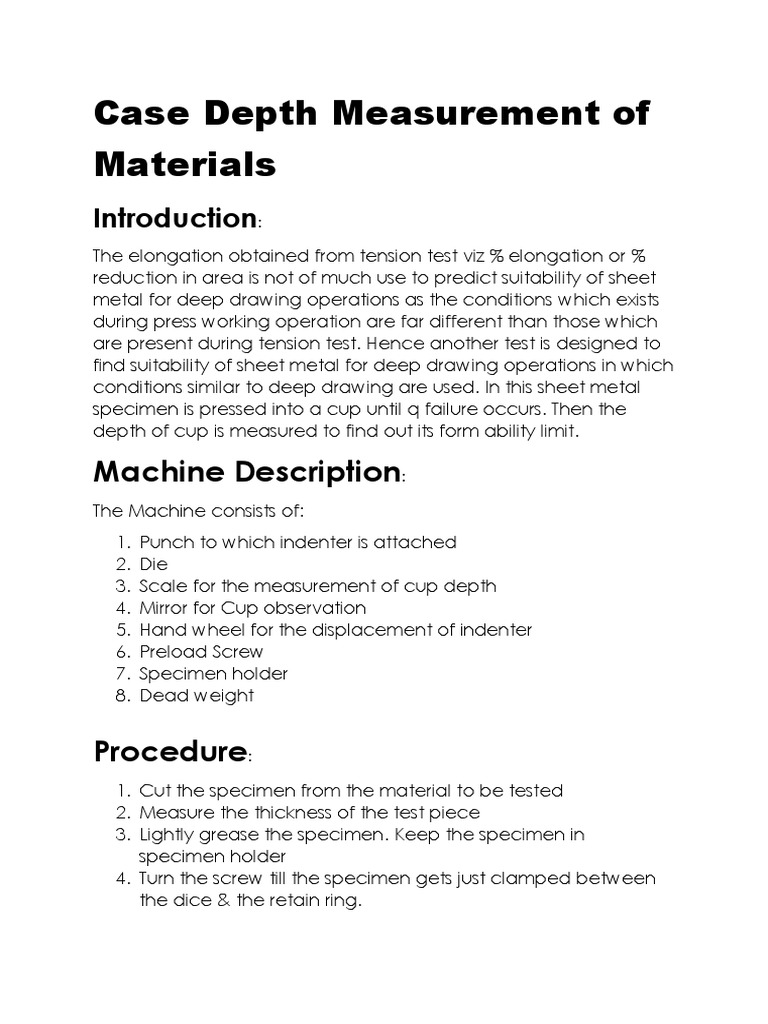Case Depth Measurement of Materials: Machine Description | PDF | Sheet ...