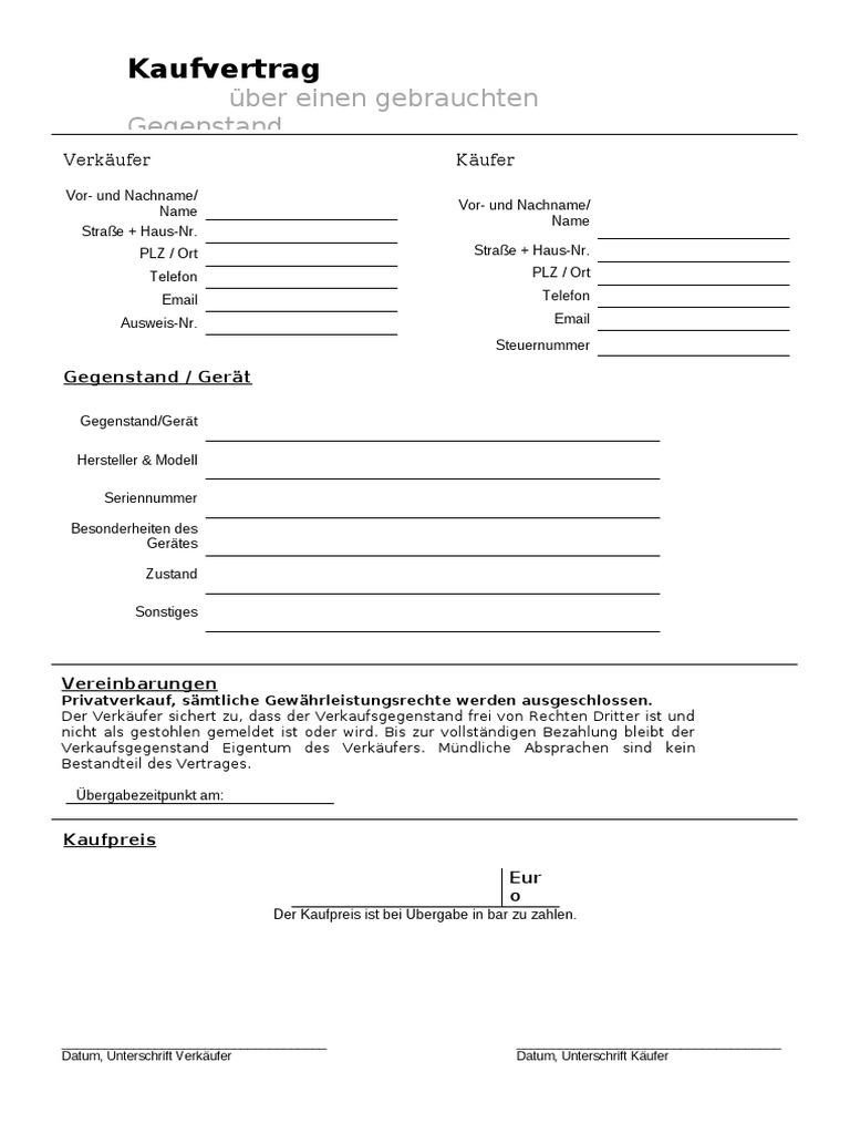 Kaufvertrag Pdf