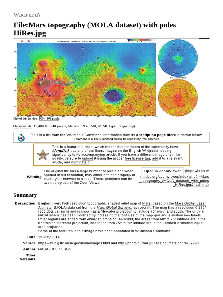 File:Mars Topography (Mola Dataset) With Poles Hires - JPG | PDF ...