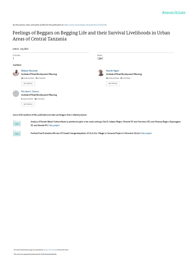 Feelings of Beggars On Begging Life and Their Survival Livelihoods in ...