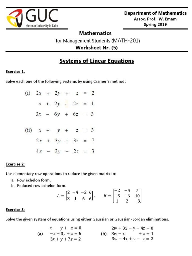 Systems of Linear Equations: Mathematics | PDF