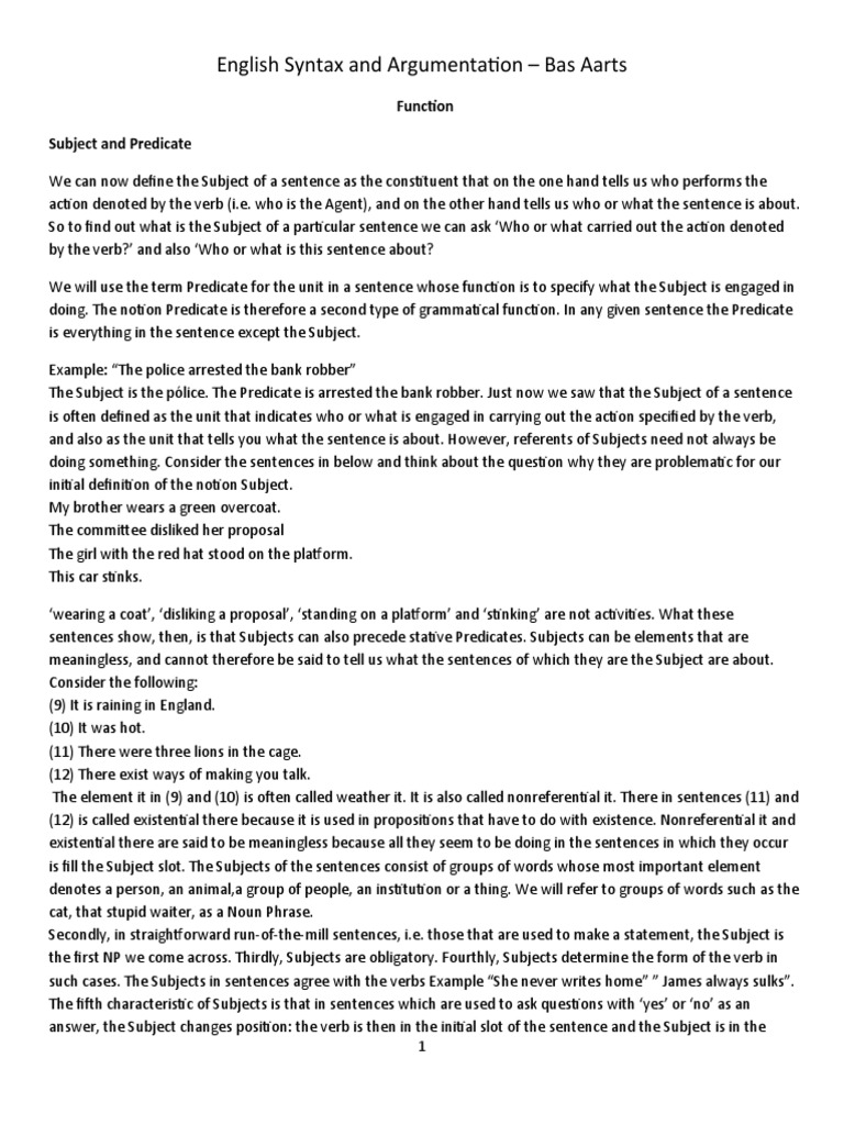 English Syntax and Argumentation | PDF | Verb | Subject (Grammar)