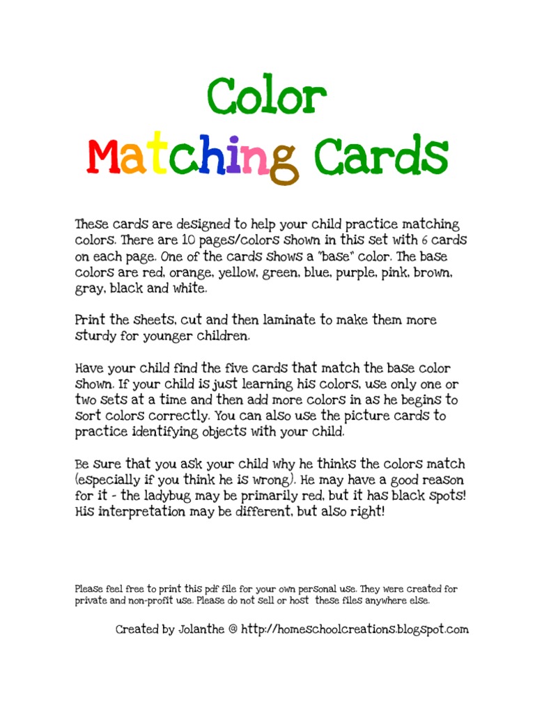Color Matching Cards
