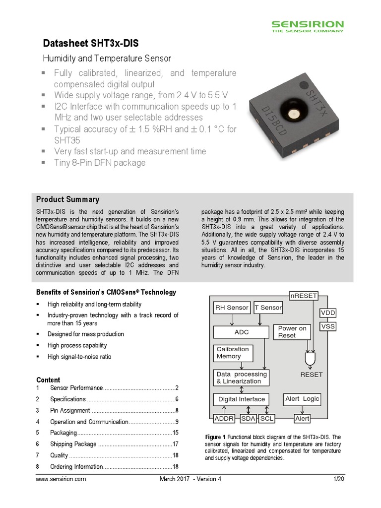 Sensirion Humidity Sensors SHT3x Datasheet Digital | PDF | Transmission ...