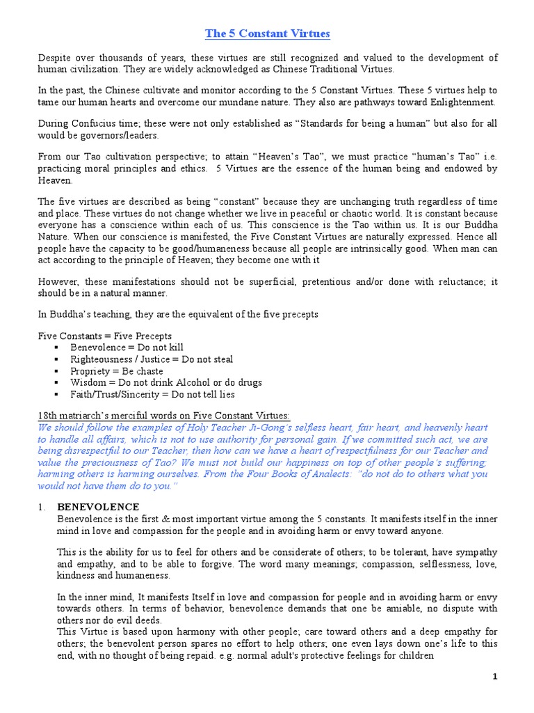 The 5 Constant Virtues | PDF | Etiquette | Conscience