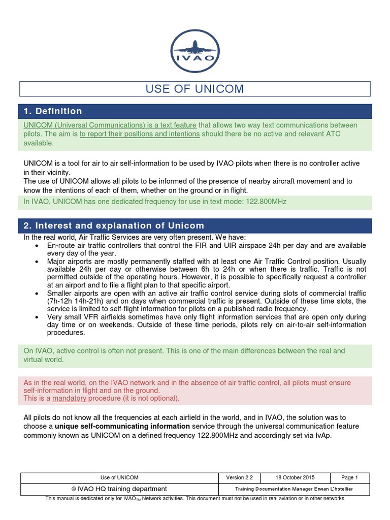 Use of Unicom: 1. Definition | PDF | Air Traffic Control | Airport