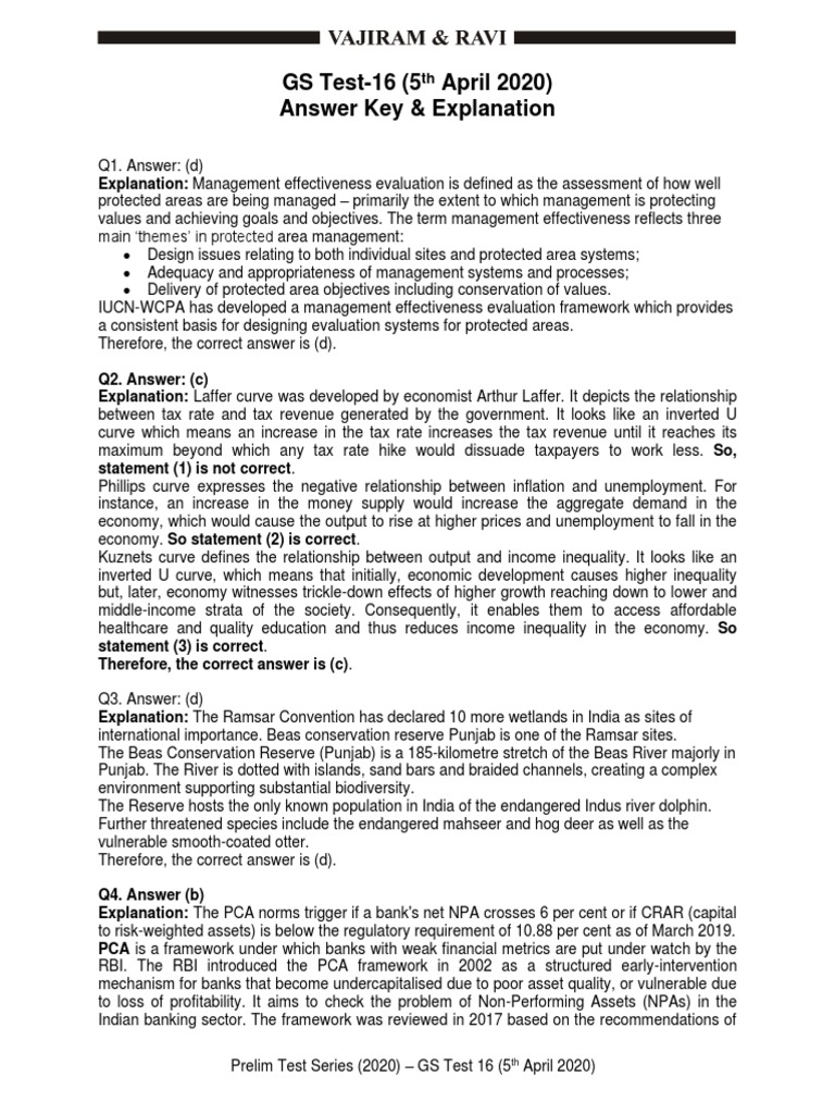 GS Test-16 (5 April 2020) Answer Key & Explanation | PDF | Sea Level ...