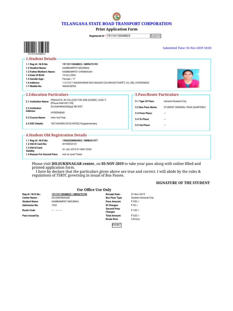TSRTC Bus Pass PDF | PDF | Identity Document | Business