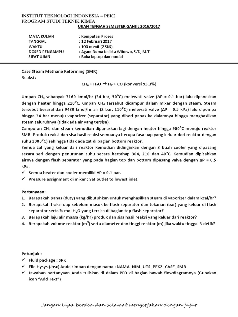 CONTOH Soal Case SMR HYSYS | PDF | Sains & Matematika