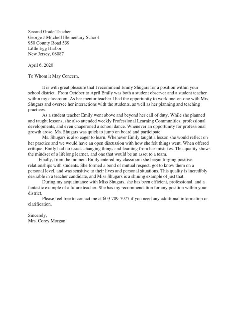 Cooperating Teacher Letter of Rec | PDF