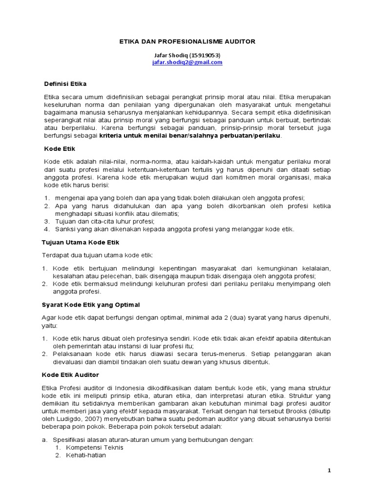Etika Dan Profesionalisme Auditor | PDF