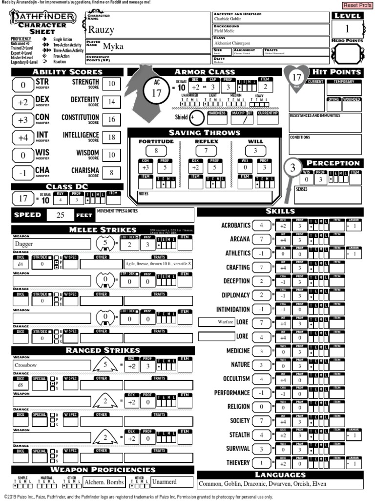 Form-Fillable Pathfinder 2e Sheet W Calc | PDF | Tsr (Company) Games ...