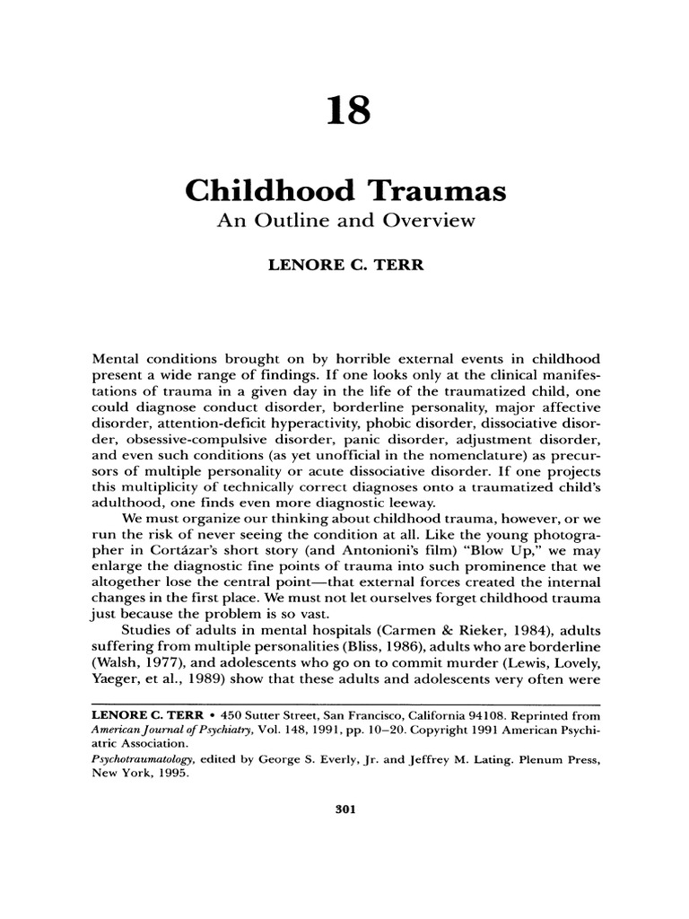 Childhood Traumas - Lenore C. Terr | PDF | Psychological Trauma | Dream
