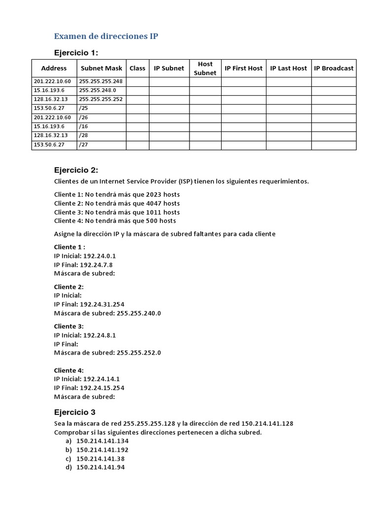 Ejercicios IP PDF | Descargar gratis PDF | Dirección IP | Enrutador (Computación)