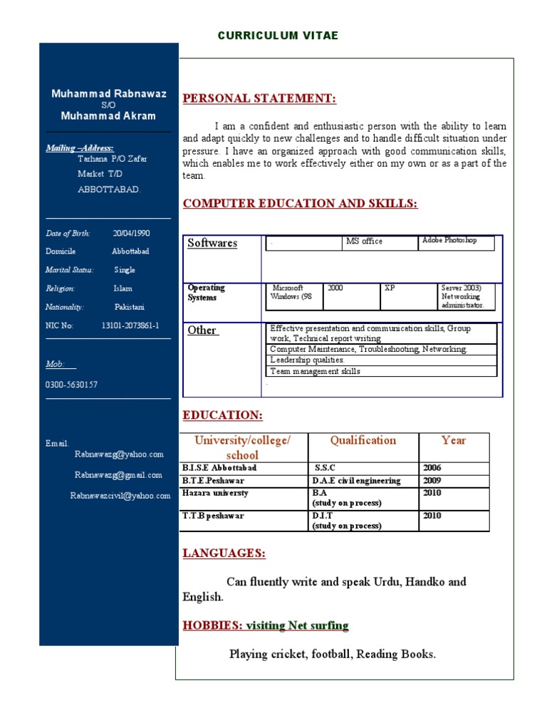 Rabnawaz CV | PDF | Software | Microsoft Windows