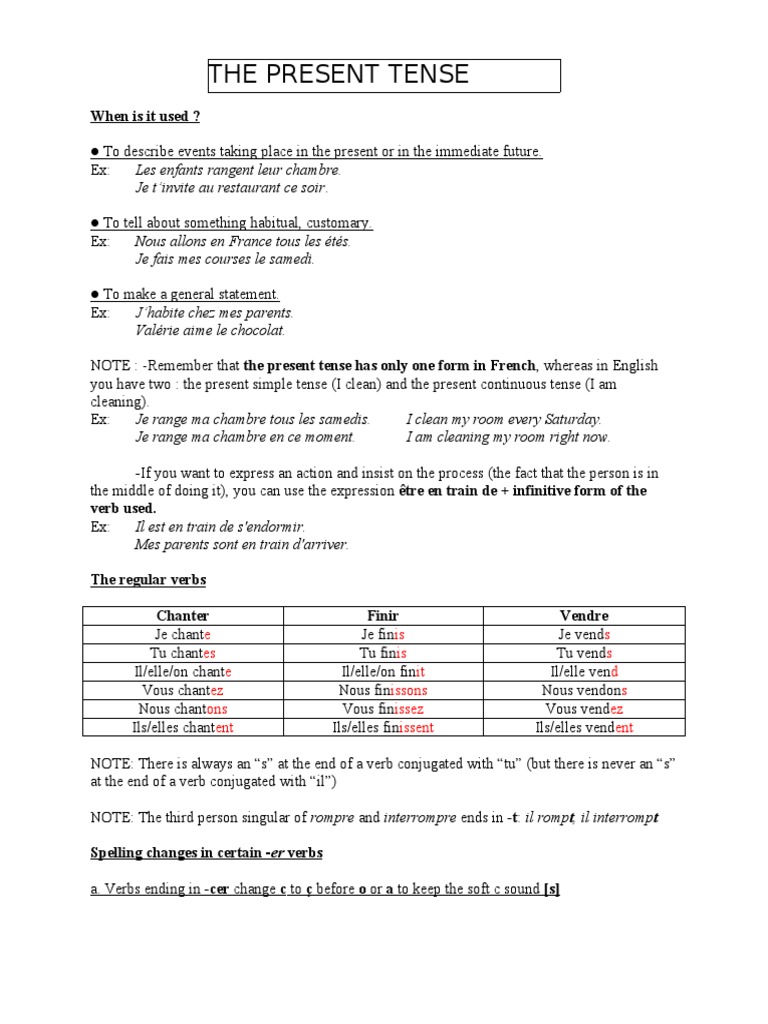Utilisation et conjugaison du présent en français | PDF | Grammaire ...