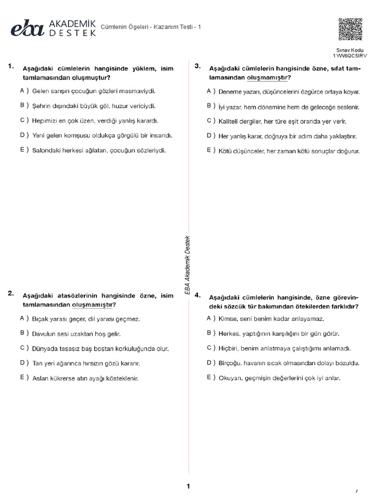 EBA Akademik Destek Gönderilenler Öğrenci PDF | PDF
