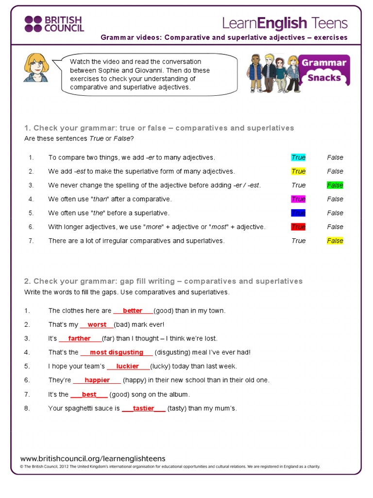 Check Your Grammar: True or False - Comparatives and Superlatives | PDF | Adjective | Semiotics