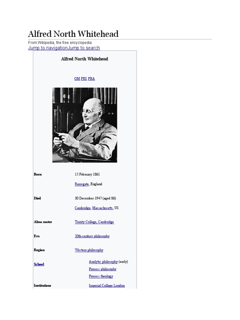 Alfred North Whitehead, English Mathematician and Philosopher | PDF ...