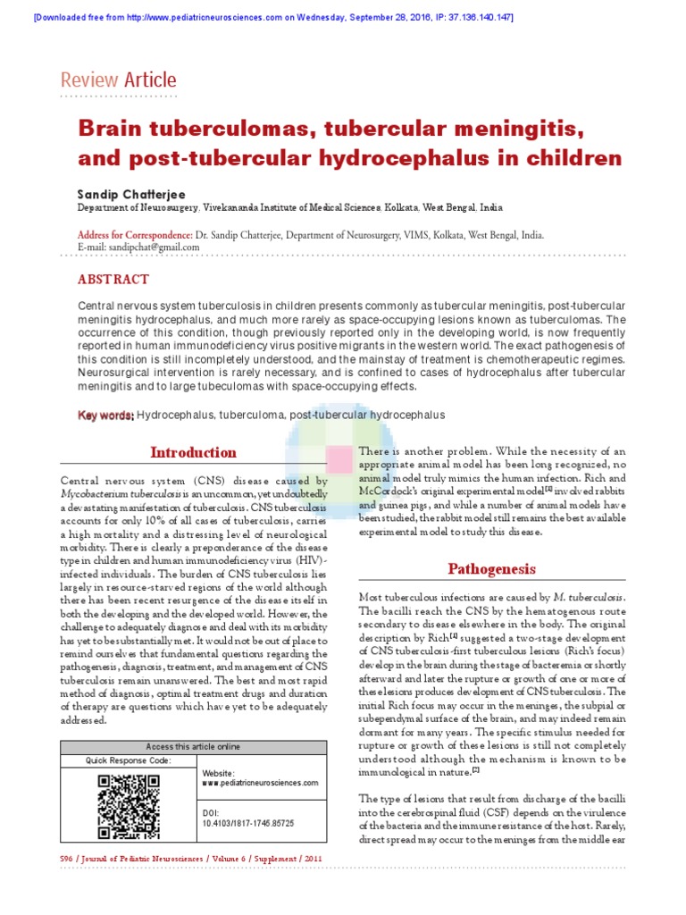 Brain Tuberculomas, Tubercular Meningitis, and Post-Tubercular ...
