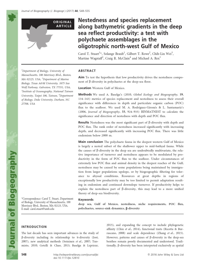Nestedness and Species Replacement in Deep-Sea Polychaete Assemblages ...