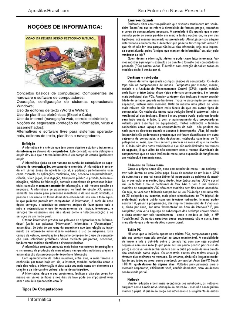 Noções de Informática PDF | PDF | Hardware de computador | Programas
