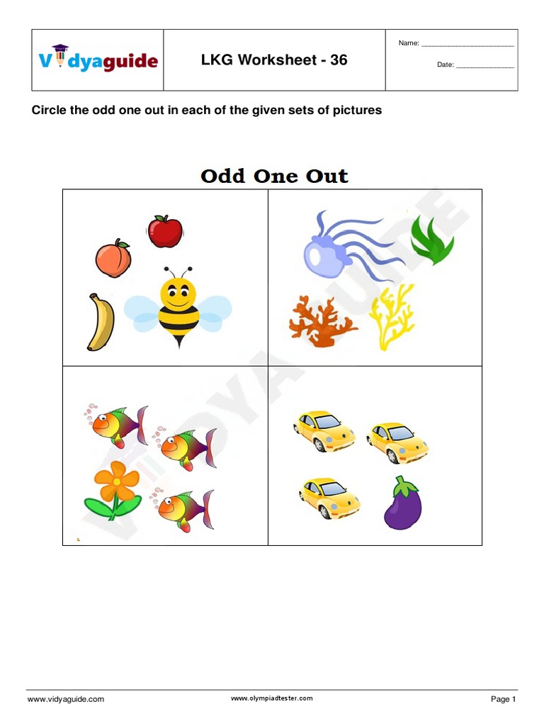 LKG Worksheet - 36: Circle The Odd One Out in Each of The Given Sets of Pictures | PDF