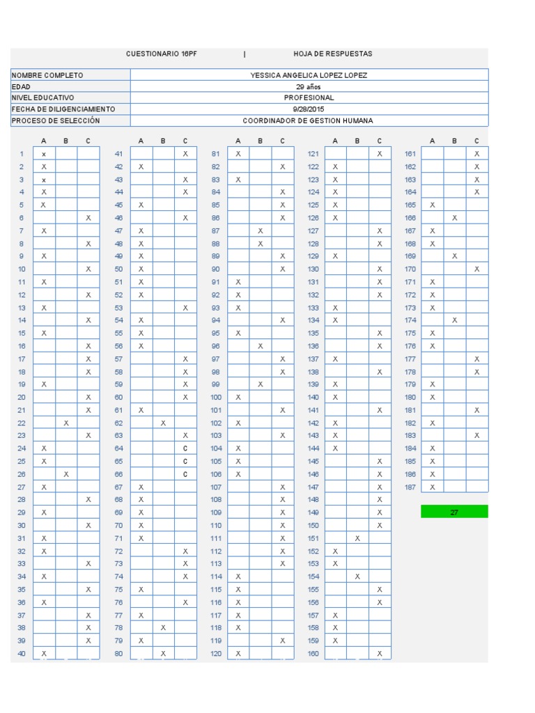 Hoja de Respuestas 16PF | PDF | Violencia | Naturaleza