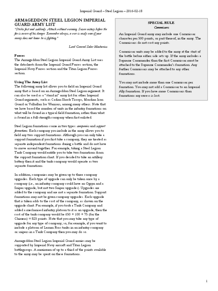 Netea Imperial Guard Steel Legion 2016 02 18 PDF | PDF | Company ...