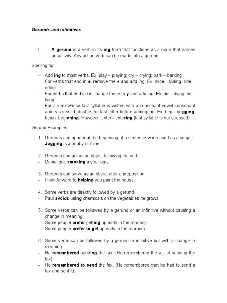 Ing - Infinitives +list of Verbs | PDF | Verb | Object (Grammar)