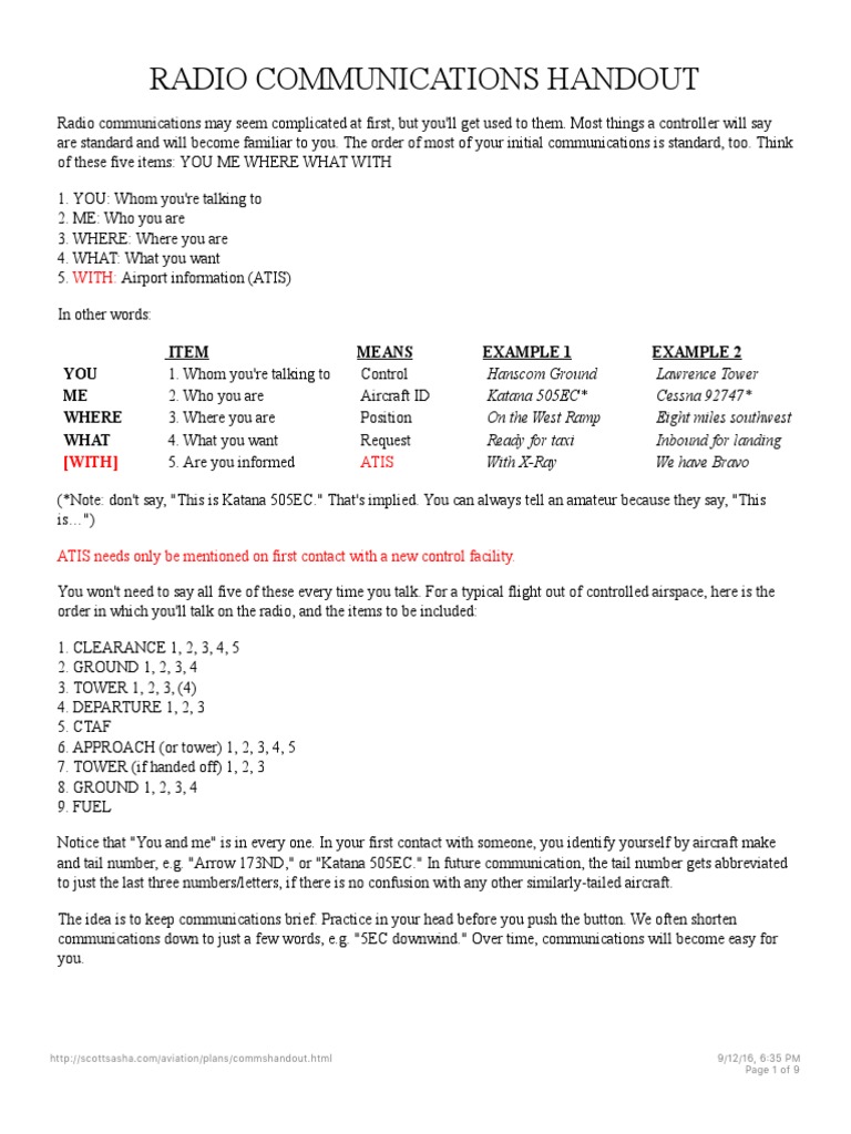 Radio Communications Handout | PDF | Transponder (Aeronautics) | Air ...