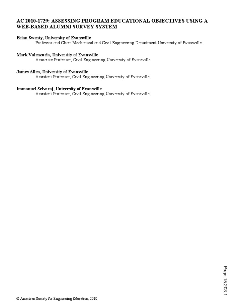 Assessing Program Educational Objectives Using A Web Based Alumni ...