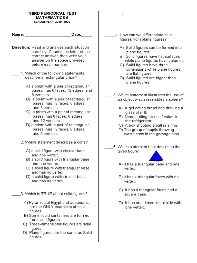 Grade 6 3rd Periodical Test TOT OUTPUT | PDF | Geometry | Geometric Shapes