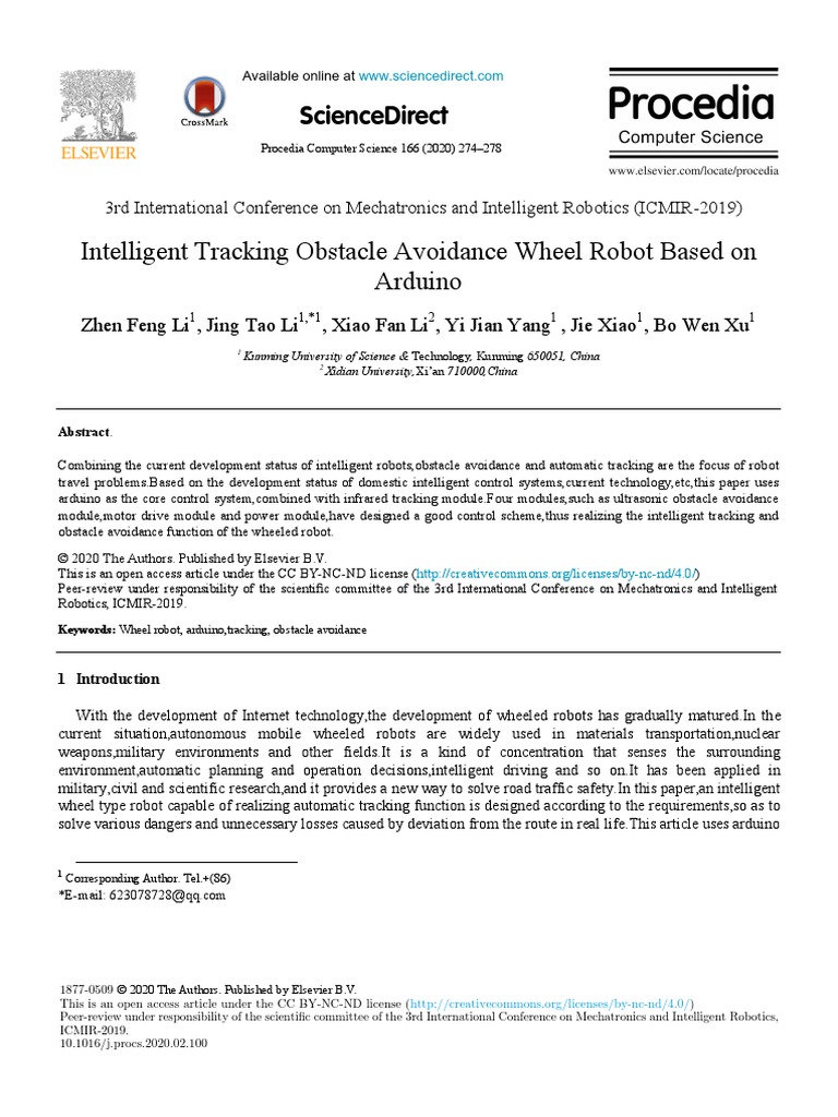 Intelligent Tracking Obstacle Avoidance Wheel Robot Based On Arduino ...