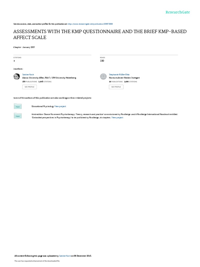Assessments With The KMP Questionnaire and The Brief Kmp-Based Affect ...