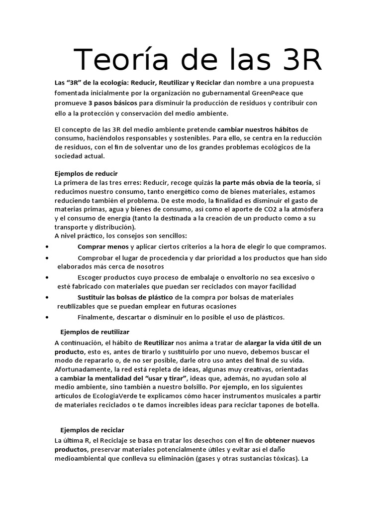 RESUMEN Teoría de Las 3R | PDF | Reciclaje | Residuos