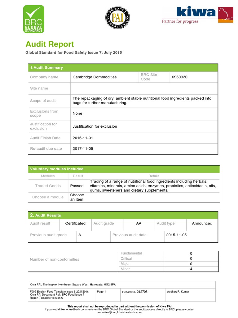 BRC Audit | Download Free PDF | Hazard Analysis And Critical Control ...