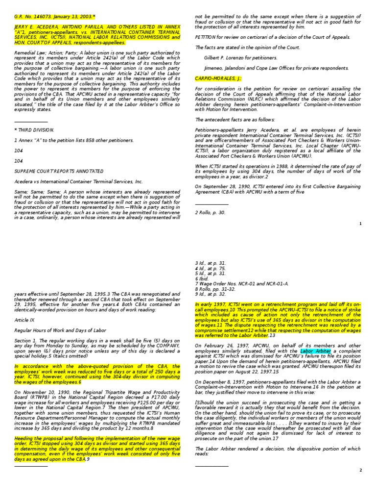 Acedera V International Container Terminal Services | Download Free PDF | Intervention (Law ...