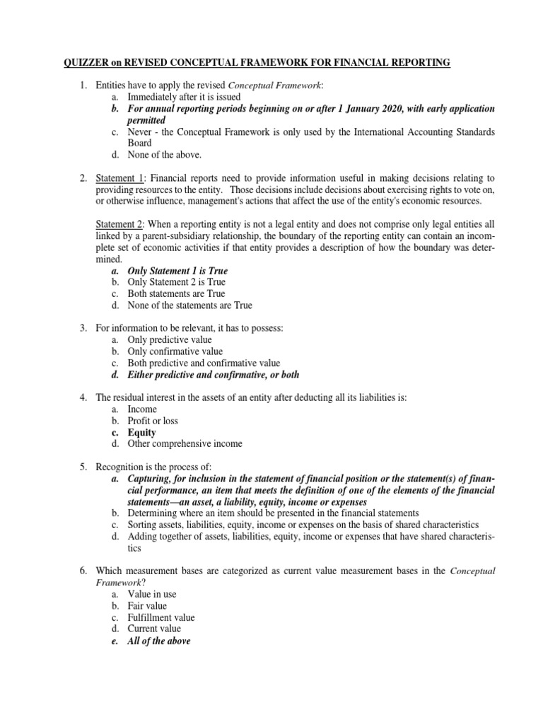 Quizzer - Revised Conceptual Framework | PDF | International Financial Reporting Standards ...